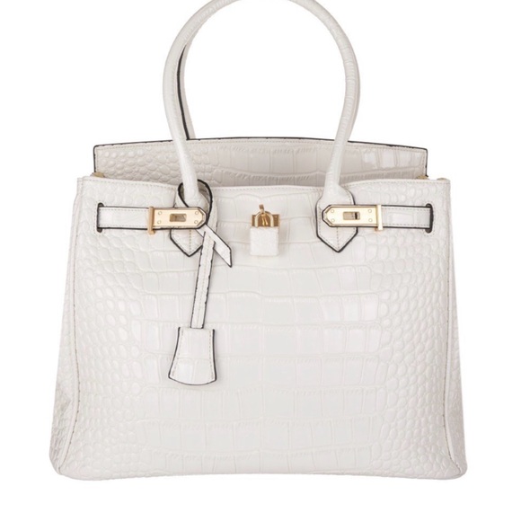 de-vesi | Bags | Devesi Elegant White Faux Crocodileembossed Handbag ...